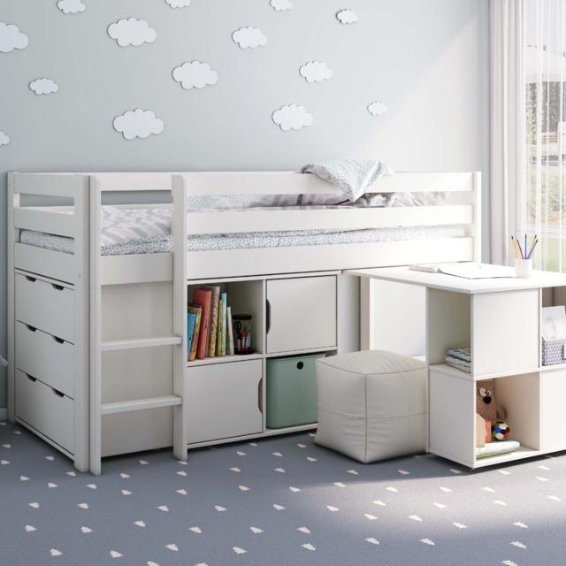 Noomi Nora Solid Wood Mid Sleeper Full Set White (FSC-Certified) by Bed ...