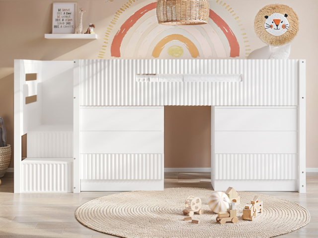 Flair Luca Mid Sleeper with 3 Drawers Chest Pair White Ribbed by Bed ...