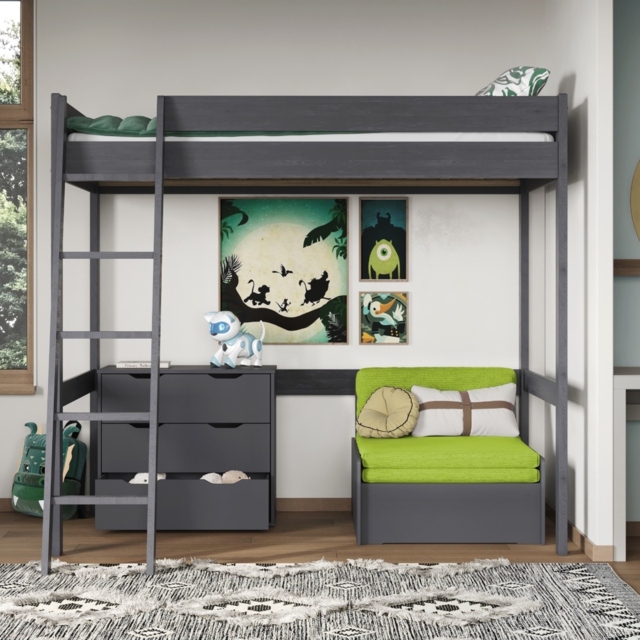Noomi Tera Solid Wood Highsleeper With Futon-Single Continental-Grey ...