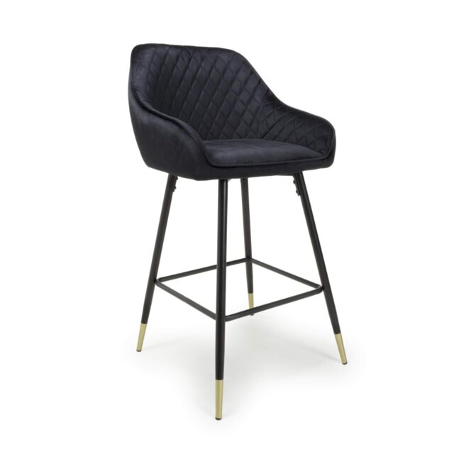 Flair Savanna Brushed Velvet Black Bar Stool (Pair) by Bed Kingdom ...