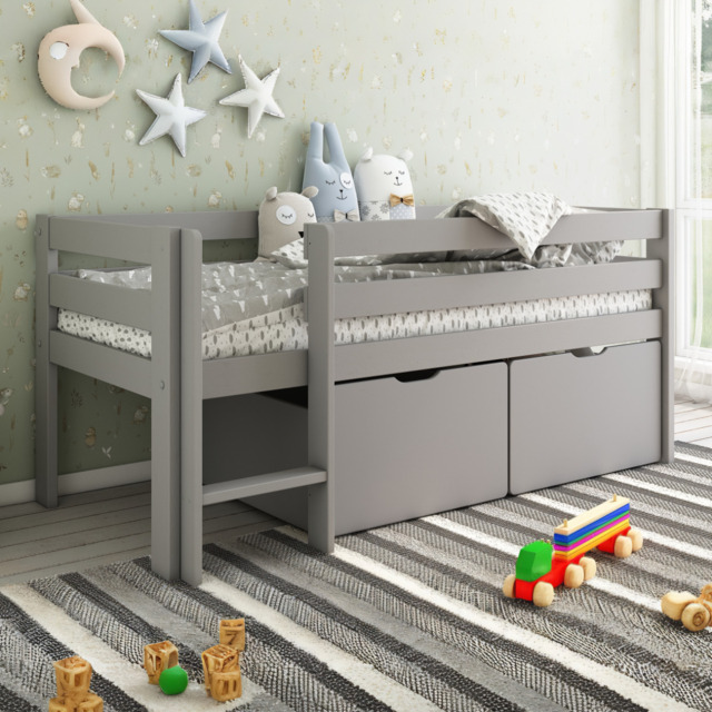 Noomi Solid Wood Shorty Mid Sleeper with Crate Drawers Grey (FSC ...