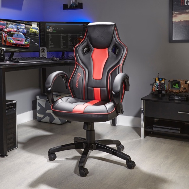 X Rocker Maverick Height Adjustable Office Gaming Chair-Black and Red ...