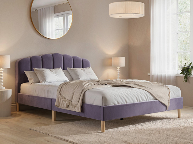 Flair Scallop Double Velvet Bed Frame Purple by Bed Kingdom | ufurnish.com