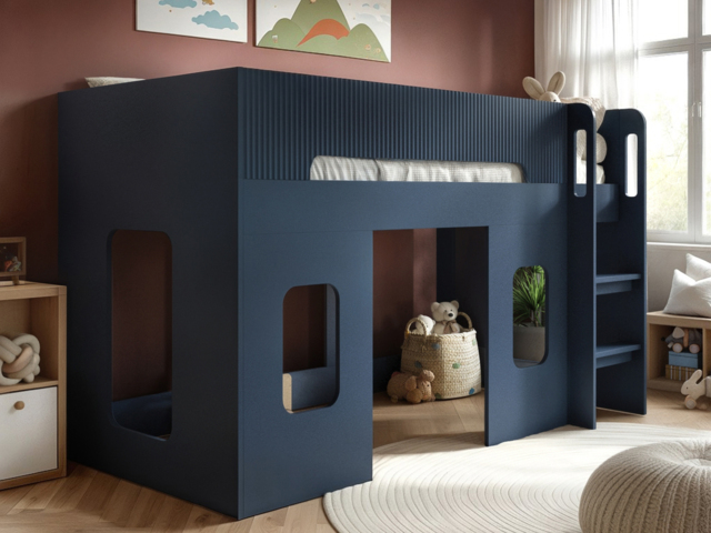 Flair Lino Playhouse Mid Sleeper Bed Navy Blue by Bed Kingdom ...