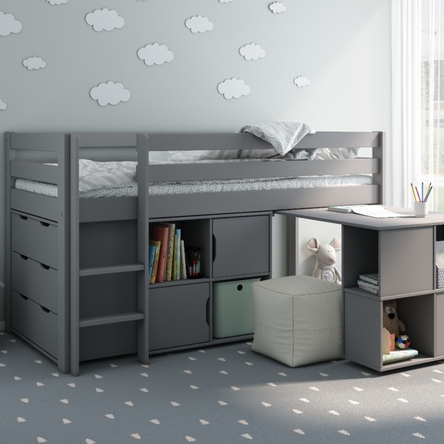 Noomi Nora Grey Solid Wood Mid Sleeper Full Set (FSC-Certified) by Bed Kingdom | ufurnish.com