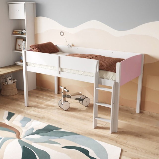 Flair Loop Wooden Mid Sleeper Cabin Bed Pink by Bed Kingdom | ufurnish.com
