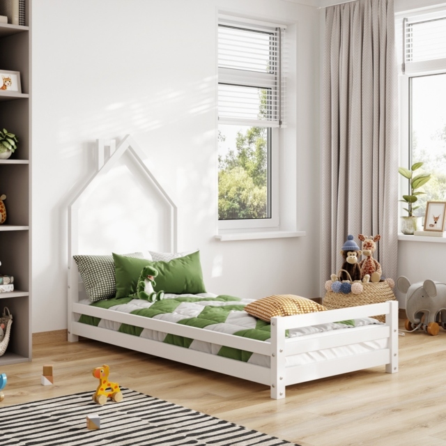 Flair Juni Single Wooden House Bed White by Bed Kingdom | uFurnish.com