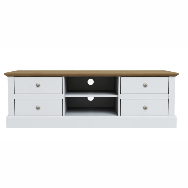 LPD Devon White & Oak 4 Drawer TV Unit by Bed Kingdom | ufurnish.com
