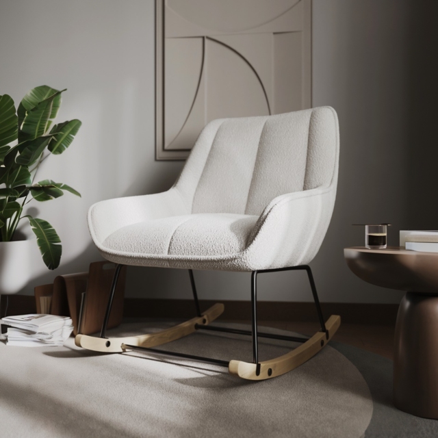 Flair Isabelle Boucle Rocking Chair Cream by Bed Kingdom | uFurnish.com