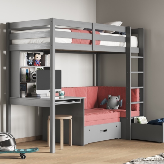 Noomi Eino High Sleeper with Futon & Desk Grey/Red (FSC-Certified) by ...
