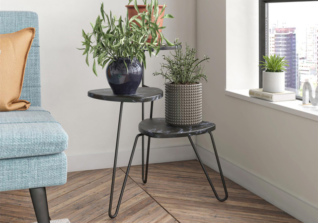 Novogratz Athena Plant Stand Marble-Black by Bed Kingdom | ufurnish.com