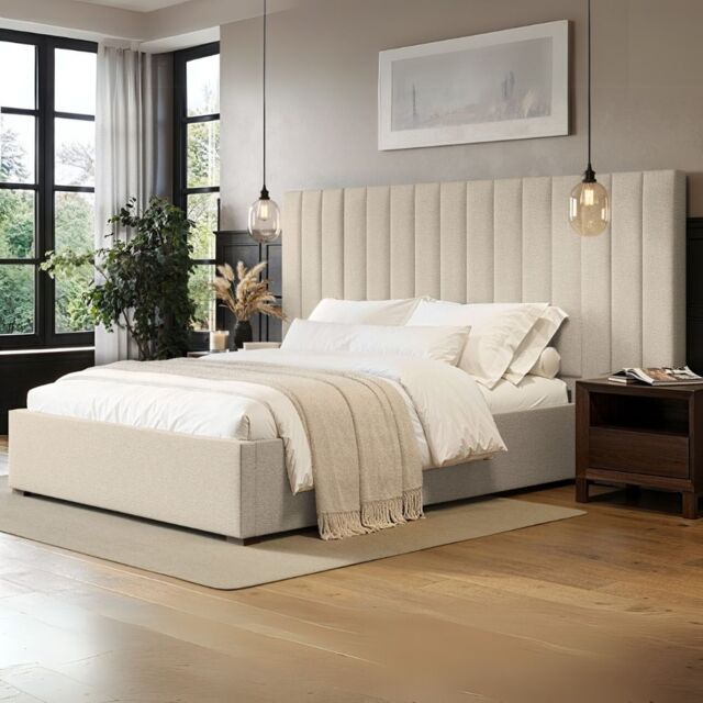 Flair Rosita Double Hotel Bed with Wide Panelled Headboard Cream by Bed ...