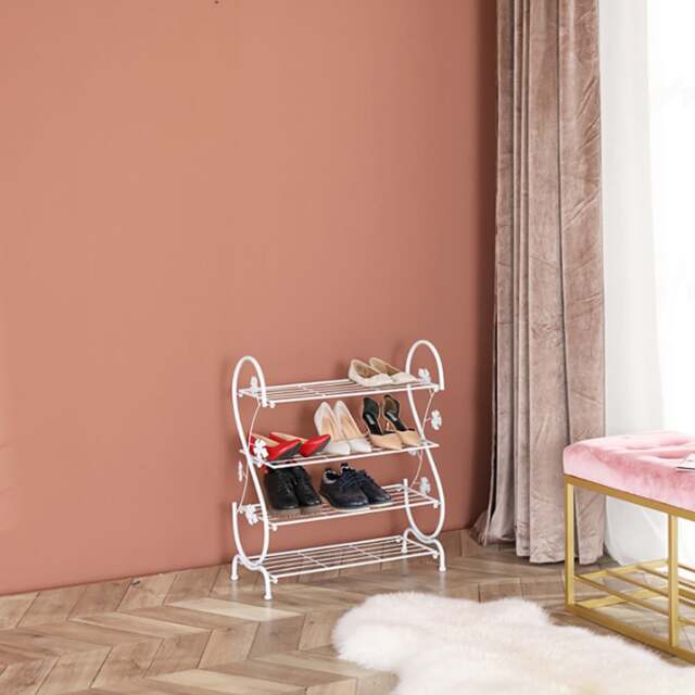 Living & Home White Metal 4 Tier S-Shape Shoe Rack by Bed Kingdom ...