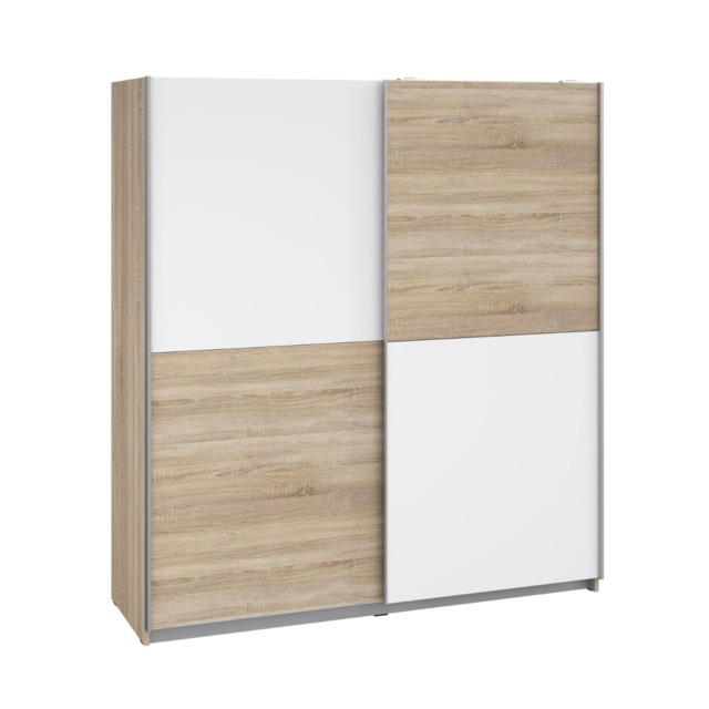 Flair Freddie Sliding Wooden Wardrobe Oak & White (170cm) by Bed ...