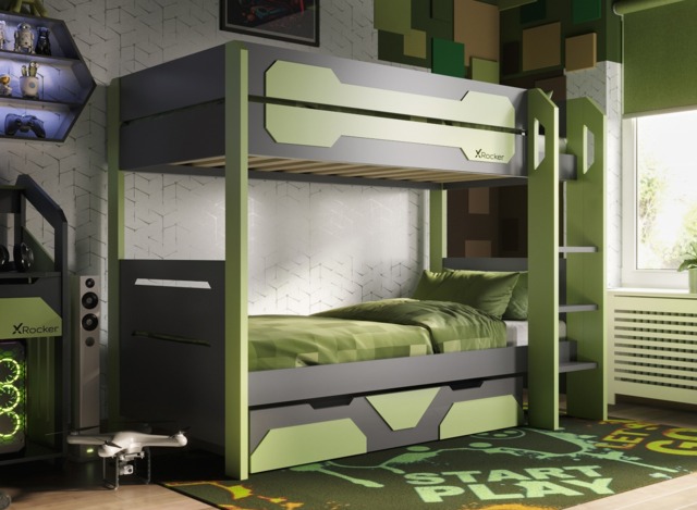 X Rocker Battalion Gaming Bunk Bed with Trundle Drawer-Green by Bed ...