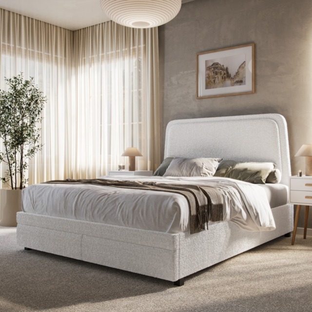 Flair Delano Double Boucle Drawer Bed White by Bed Kingdom | ufurnish.com