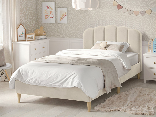 Flair Scallop Single Velvet Bed Frame Beige by Bed Kingdom | ufurnish.com