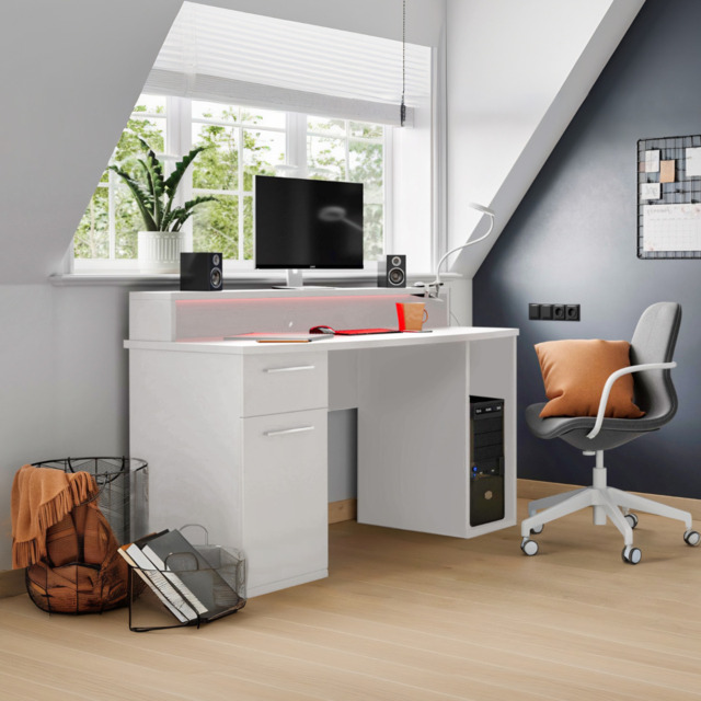 Flair Power Z Compact Gaming Desk with RGB LED White by Bed Kingdom ...