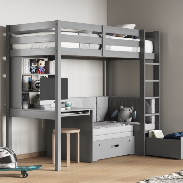 Noomi Eino High Sleeper with Futon & Desk Grey/Grey (FSC-Certified) by ...