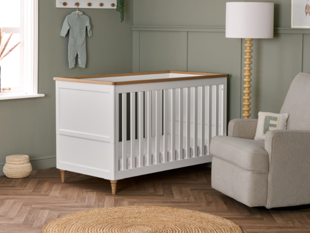 Obaby Orla Cot Bed - White with Natural by Bed Kingdom | ufurnish.com