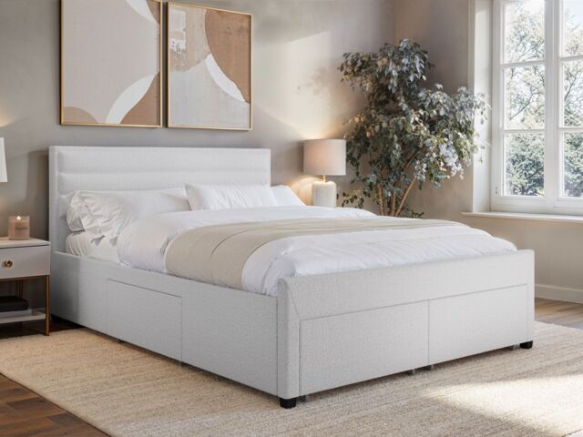 Flair Heybrook Kingsize 4 Drawer Boucle Fabric Bed Cream by Bed Kingdom ...