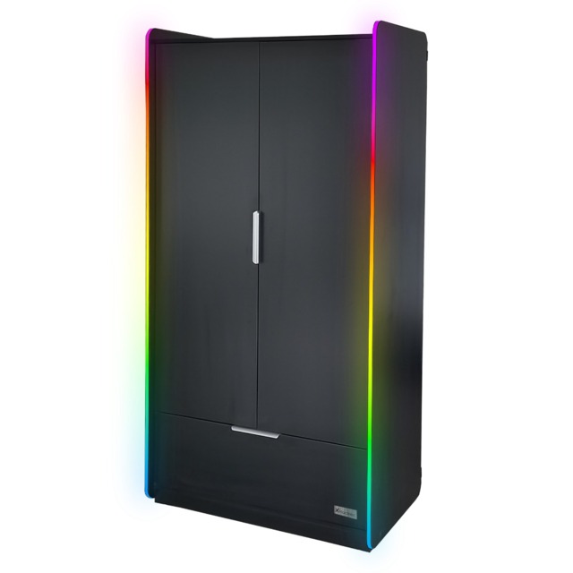 X Rocker Electra 2 Door Wardrobe With Drawer - LED Lighting - Black by ...