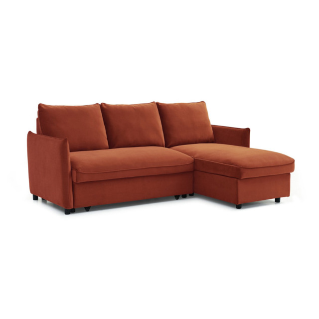 Hyton Corner Sofa Bed - Athena Burnt Orange Velvet by Bed Kingdom ...