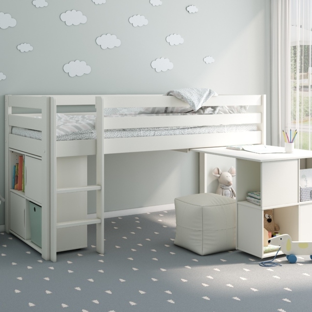 Noomi Nora Solid Wood Mid Sleeper Craft Cabin White (FSC-Certified) by Bed Kingdom | ufurnish.com