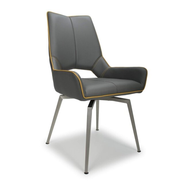 Flair Mako Swivel Leather Effect Graphite Grey Dining Chair (Pair) by ...