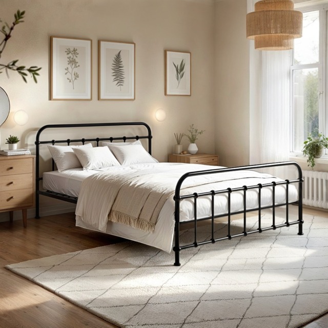 Flair Compton Small Double Metal Bed Black by Bed Kingdom | ufurnish.com