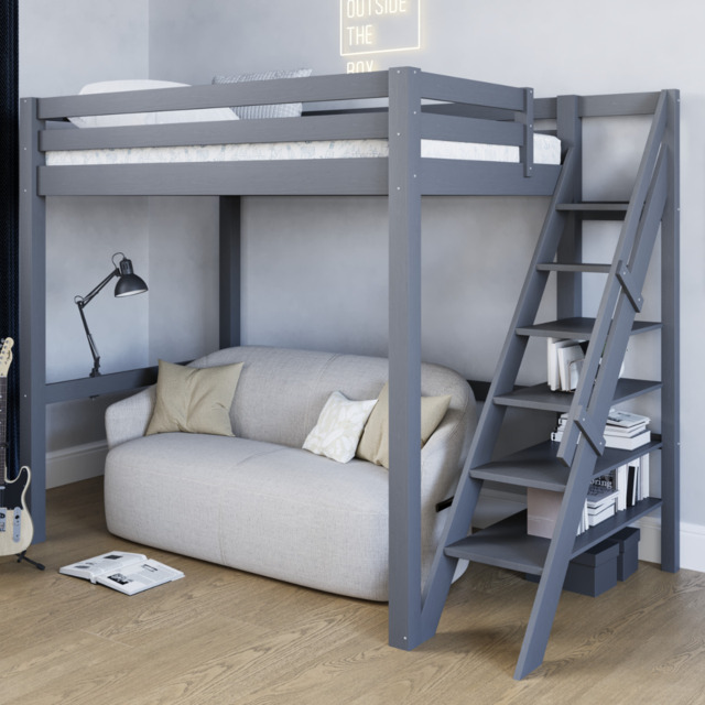 Noomi Studio Staircase Loft Bed Double High Sleeper Grey (FSC-Certified) by Bed Kingdom ...