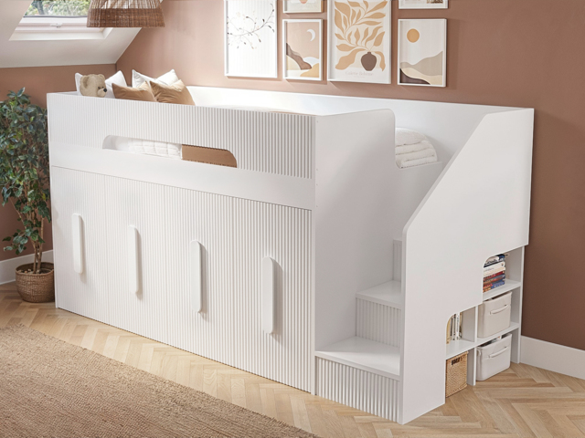 Flair Alexis Mid Sleeper with 4 Wardrobes White Ribbed by Bed Kingdom | ufurnish.com