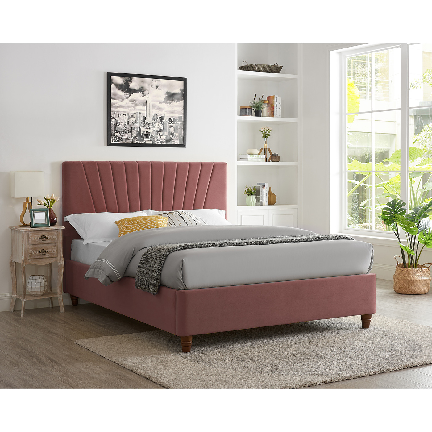 LPD Lexie Pink Velvet Fabric Bed Frame by Bed Kingdom | ufurnish.com