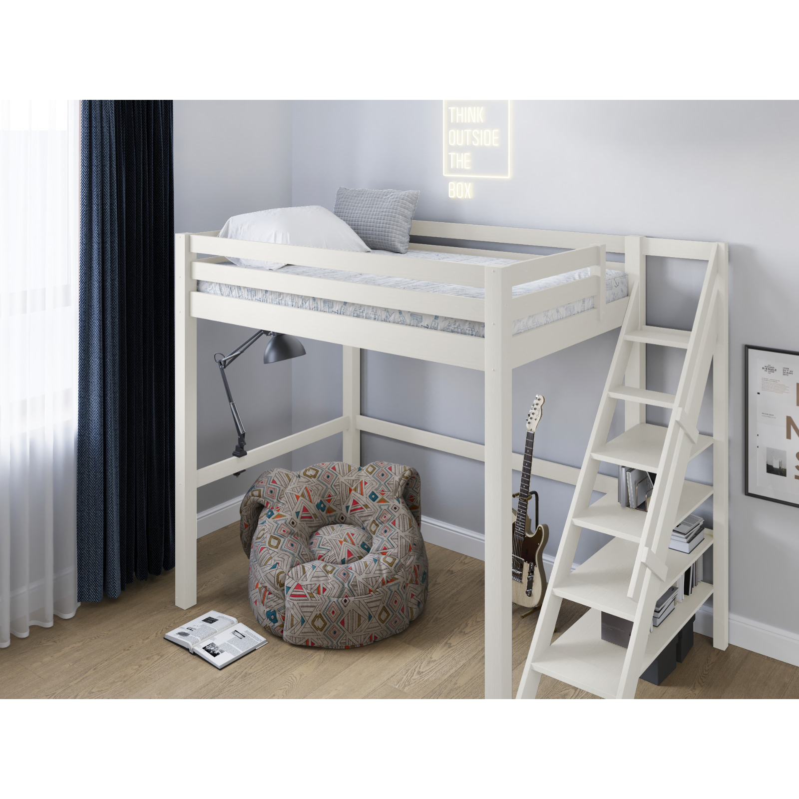 Noomi Studio Loft Bed Double High Sleeper (FSC-Certified) White by Bed ...