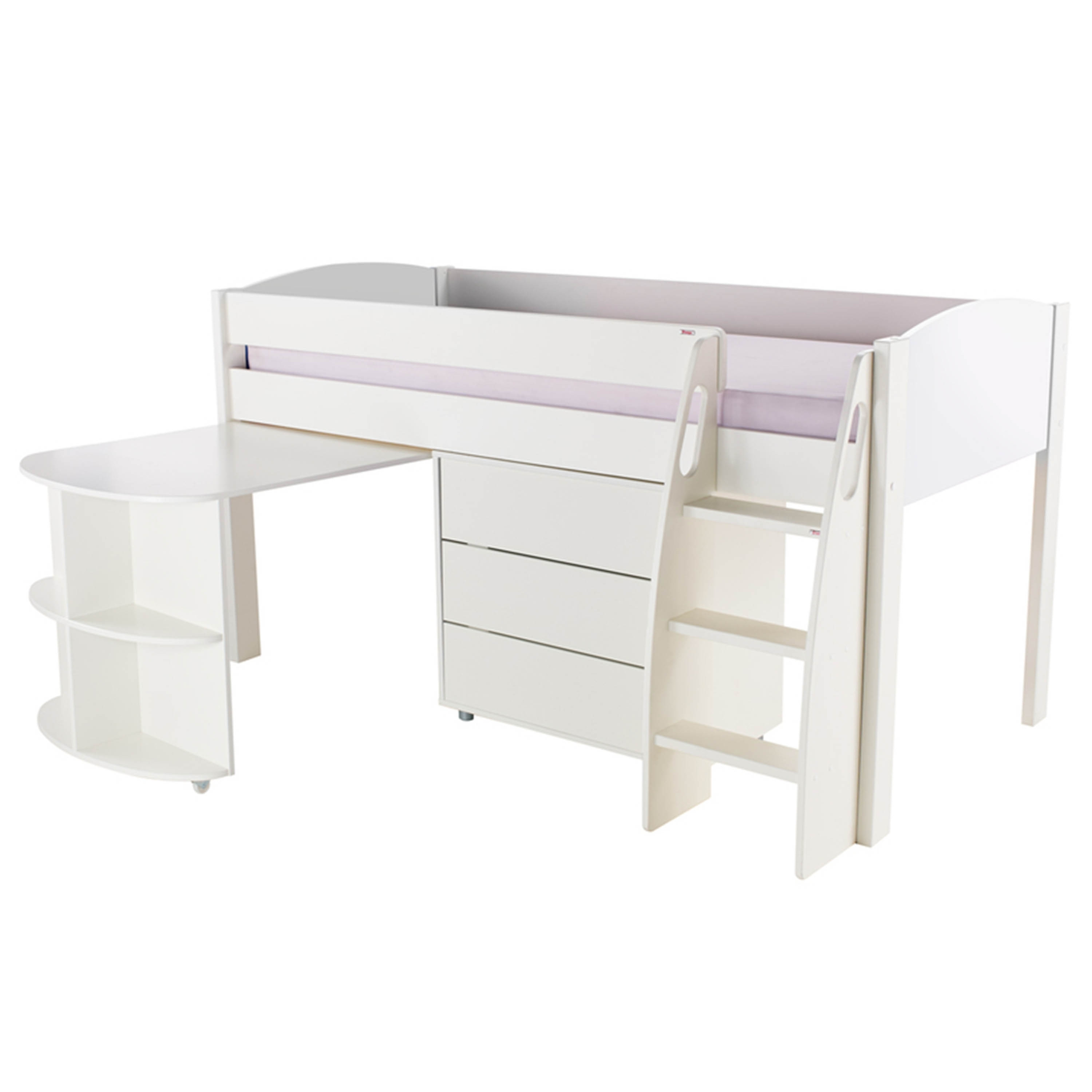 Stompa UNO S Midsleeper With Desk And Chest Of Drawers White by Bed ...