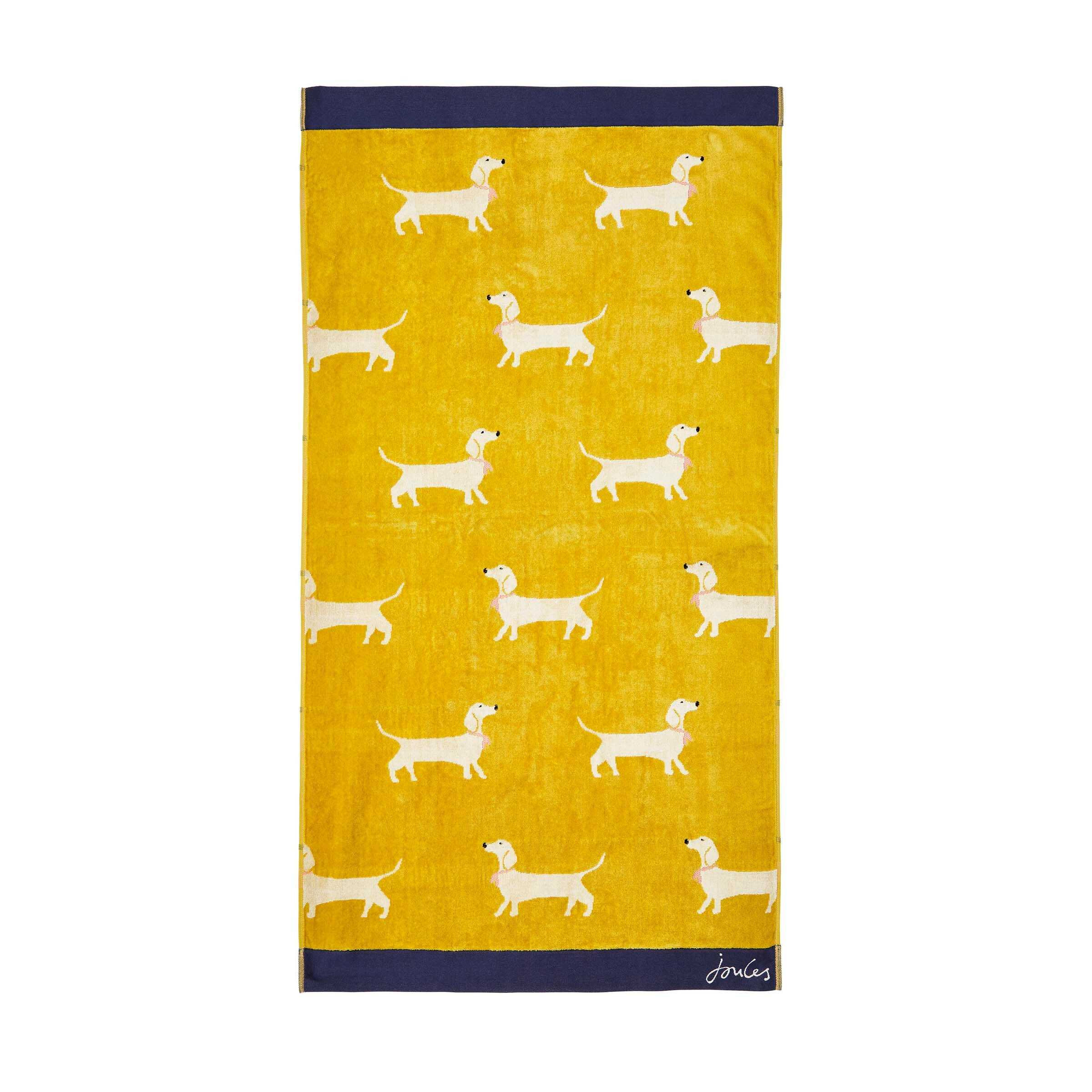 Joules Sausage Dogs Bath Towel, Gold by Bedeck Home | ufurnish.com