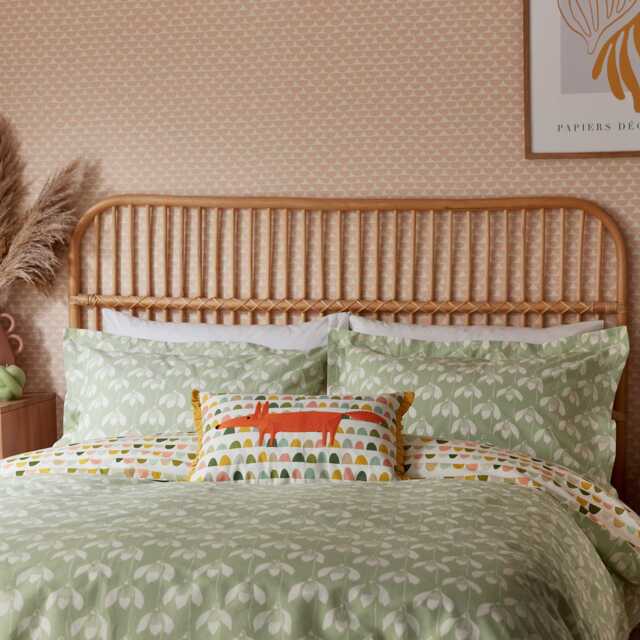 Scion Snowdrop Double Duvet Cover Set, Sage by Bedeck Home | ufurnish.com
