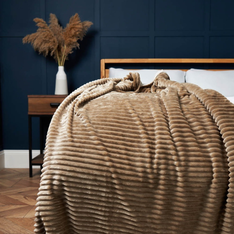 Luxury Ribbon Velvet Throw with Sherpa, Natural by BHS | ufurnish.com