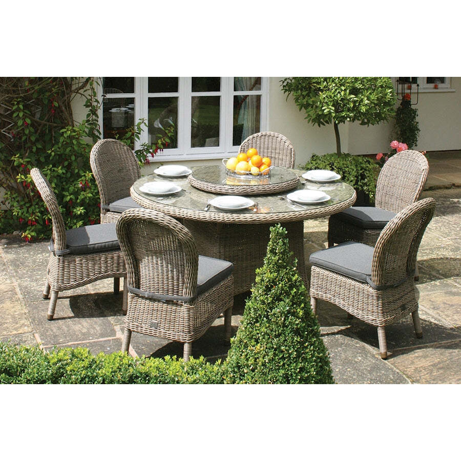 Round Rattan Garden Dining Table (150cm) with 6 Dining Chairs ...