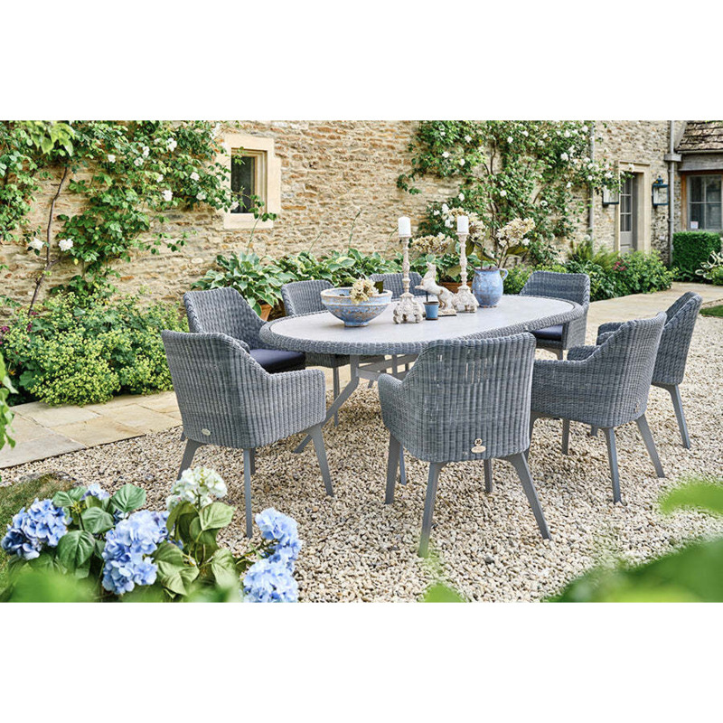 230cm Cliveden Oval Garden Dining Table with 8 Dining Armchairs ...