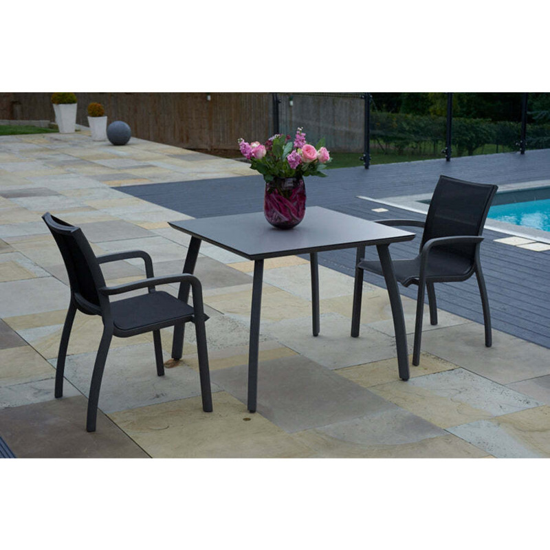 90cm Paris Volcano/Grey Square Garden Dining Table with 2 Volcano/Black ...