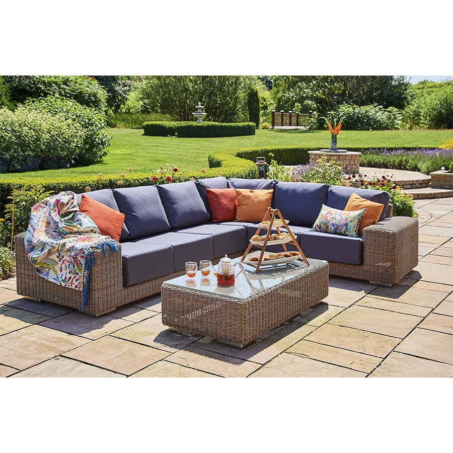 Luxury 5 Piece Rattan Garden Modular Sofa Set in Brown - L - Kensington ...
