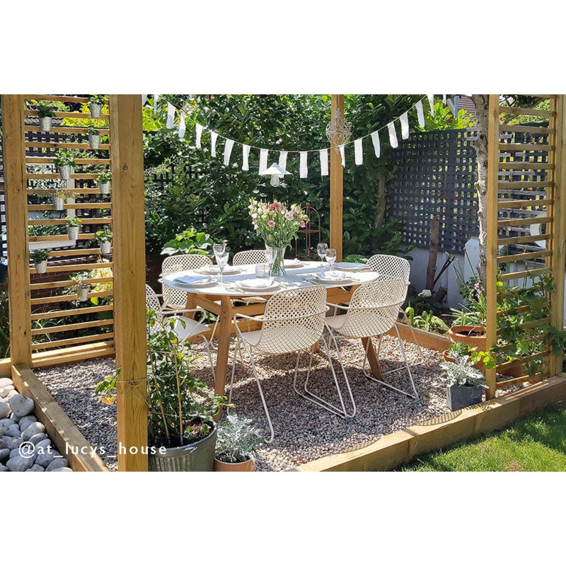 158cm Henley Porcelain Marble & Teak Oval Garden Dining Table with 6 ...