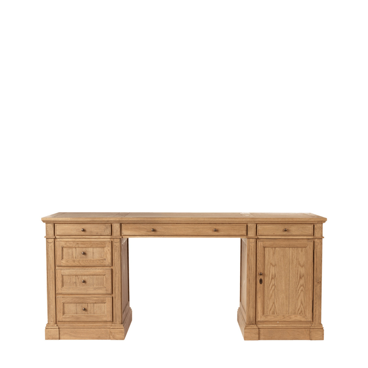 OKA, Edward Weathered Oak Desk with Cupboard - Brown, Desks, Wood by ...