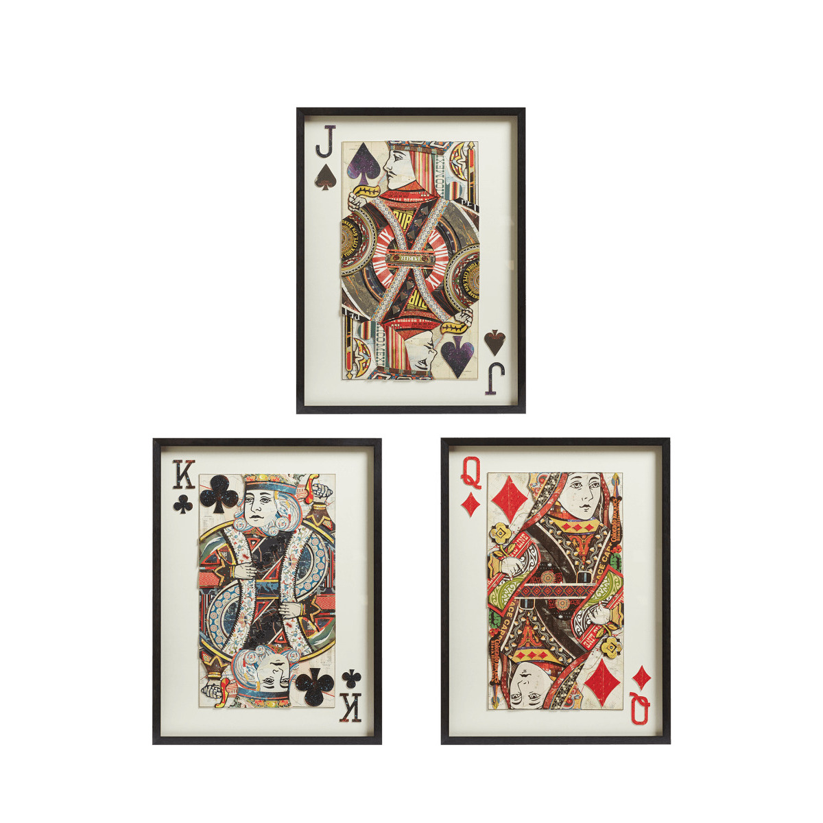 OKA, Set of Three Jack, Queen and King Playing Card Collages - Multi ...