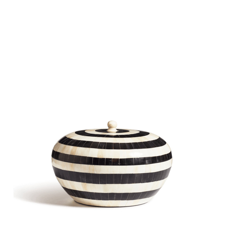 OKA, Java Bone Lidded Pot - Black/Cream, Pots and Urns, Bone/MDF Wood ...