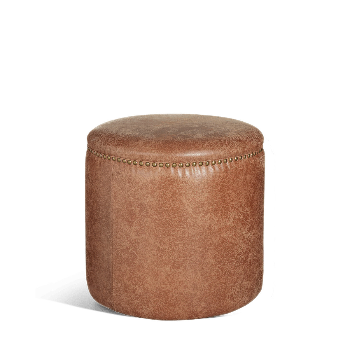 OKA, Costellini Leather Ottoman - Aged Tobacco, Ottomans, Leather ...