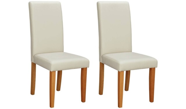 "Pair of Midback Faux Leather Cream Dining Chairs any Kitchen Home " by ...