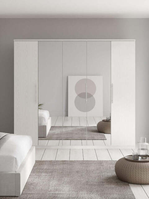"Prague 5 Door Mirrored Wardrobe White Ash Elegant and Spacious Bedroom ...