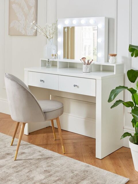"Immy Dressing Table With Lit Mirror White Elegant Bedroom Storage ...